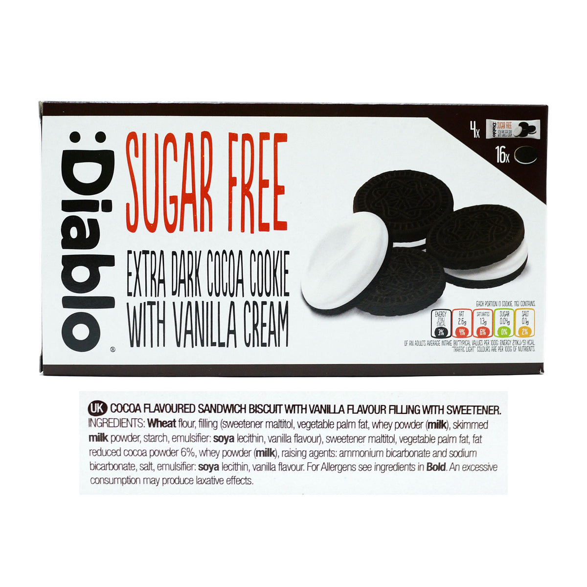 Diablo Sugar Free Cookies Dark Chocolate + Vanilla 4Pack 176gm ...