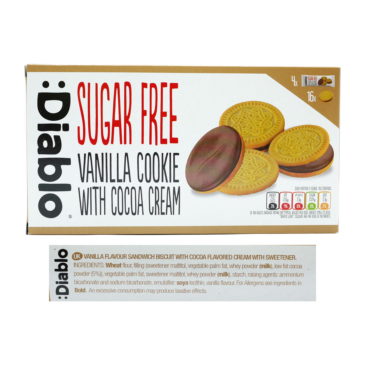 DIABLO SUGAR FREE COOKIES VANILLA 4PACK 176GM — first4health