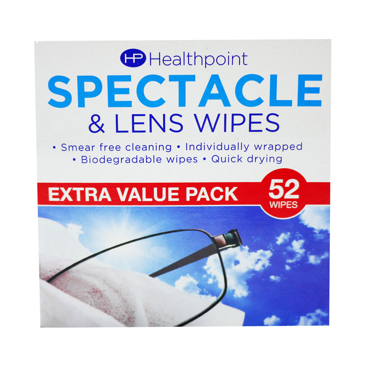 HEALTHPOINT SPECTACLE WIPES x 52 For Optical Glasses, Sunglasses, Came ...