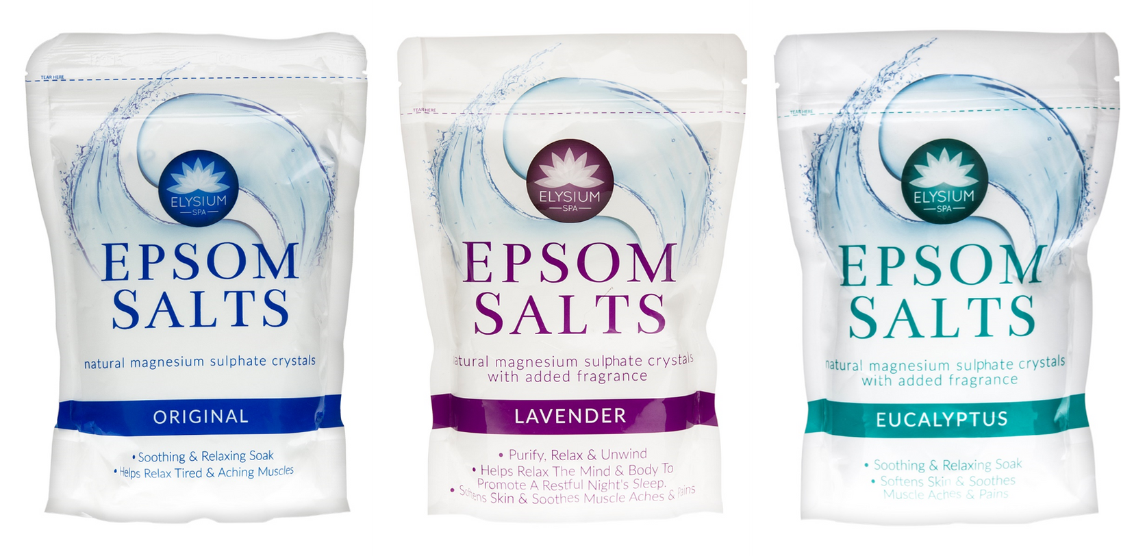 Epsom Salts 450g x 3 Pack - Original, Lavender and Eucalyptus — first4health