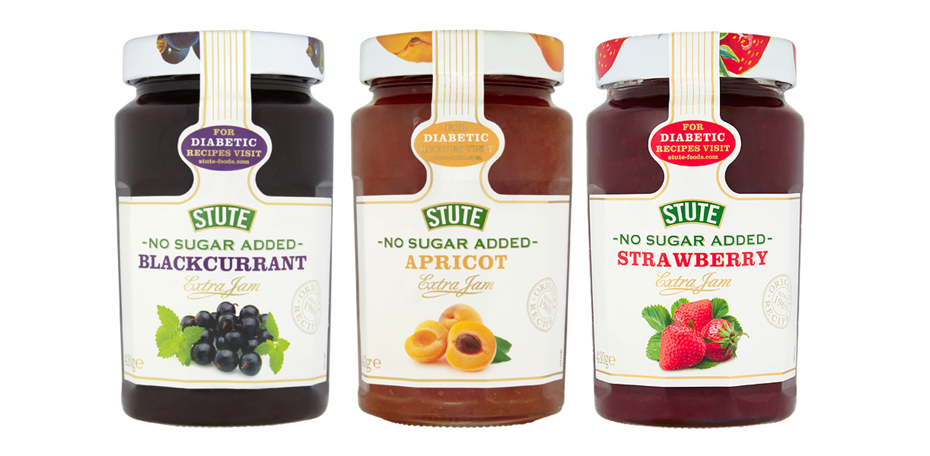 Stute Diabetic Jam 430g - No Added Sugar Pack Of 3 (Blackcurrant, Stra ...